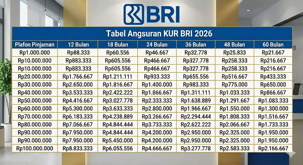 Tabel Angsuran KUR BRI 2026 Terbaru: Pinjaman Rp 100 Juta dan Syarat ...