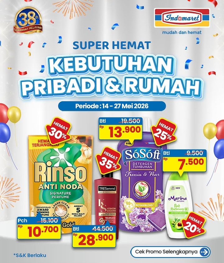 Promo Indomaret Super Hemat 14–27 Mei 2026: Rinso Liquid Rp10.700 ...